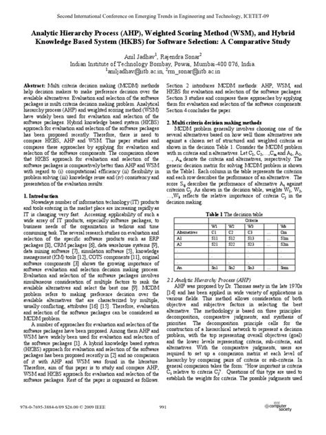 Analytic Hierarchy Process Ahp Weighted Scoring Method Wsm And Hybrid Knowledge Based