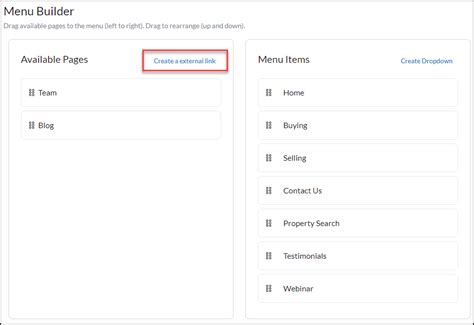 how to create an external link in the website menu intelliagent