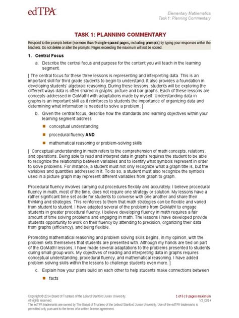 Edtpa Planning Guide For Teaching Mathematics