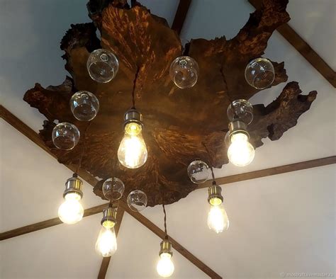 Люстра лофт из спила с бокалами – заказать на Ярмарке Мастеров ...