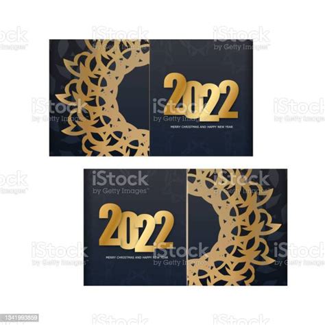 인사말 카드 템플릿 2022 메리 크리스마스와 고급 골드 장식과 검은 색의 새해 복 많이 받으세요 2022년에 대한 스톡 벡터