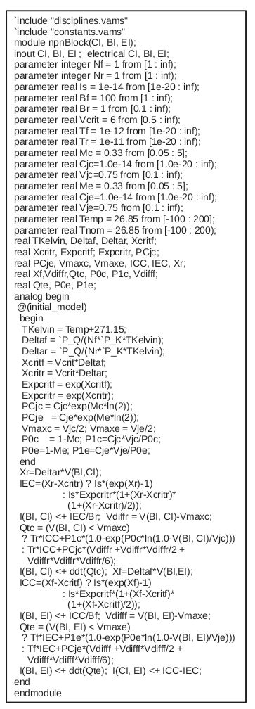 A Qucs Npn Bjt Verilog A Code Block Npnblock Bjt Current And Charge