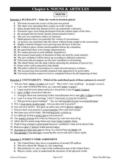 An Analysis Of Nouns Articles And Subject Verb Agreement In An