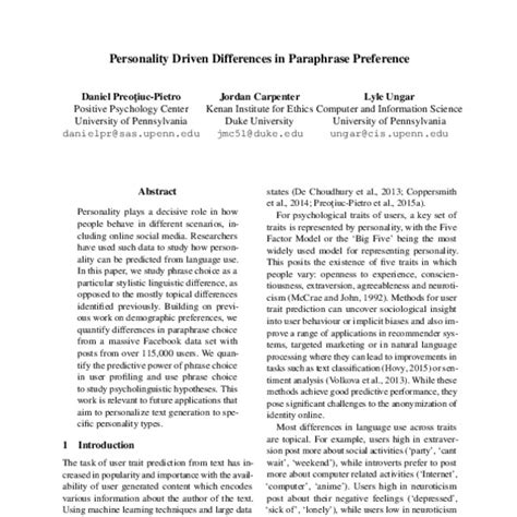 Personality Driven Differences In Paraphrase Preference Acl Anthology