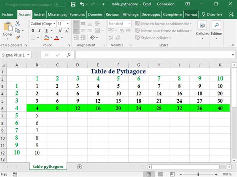 TutorielExcel Apprendre à utiliser Excel comme un couteau suisse 5 Table de Pythagore