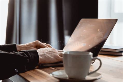 A Man Is Typing On Keyboard Stock Image Image Of Desktop Laptop