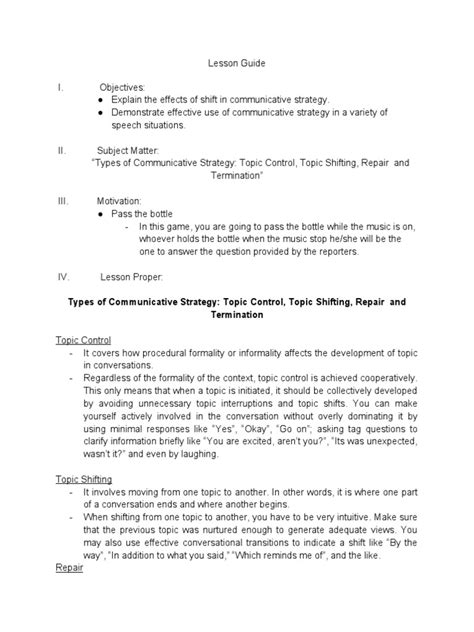 Types Of Communicative Strategy Topic Control Topic Shifting Repair