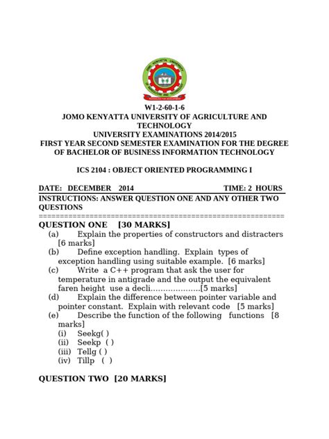 Ics 2104 Object Oriented Programming I Pdf C Teaching Methods