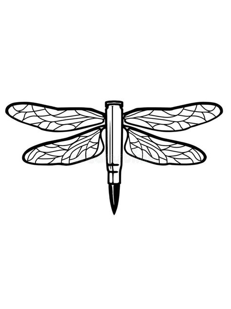 AK Bullets With Wings Like A Dragonfly About To Fly Illustration Of Tattoo Stock Illustration