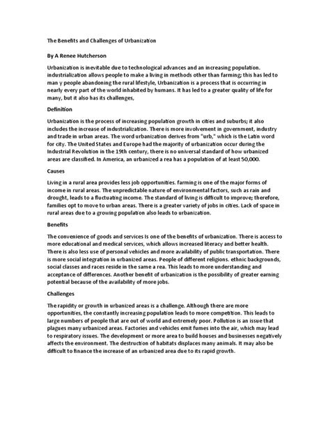 The Benefits And Challenges Of Urbanization Pdf Urbanization