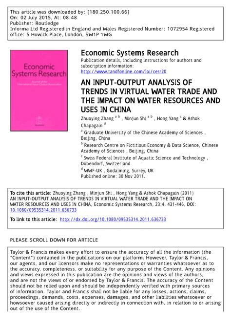 pdf an input output analysis of trends in virtual water trade and the