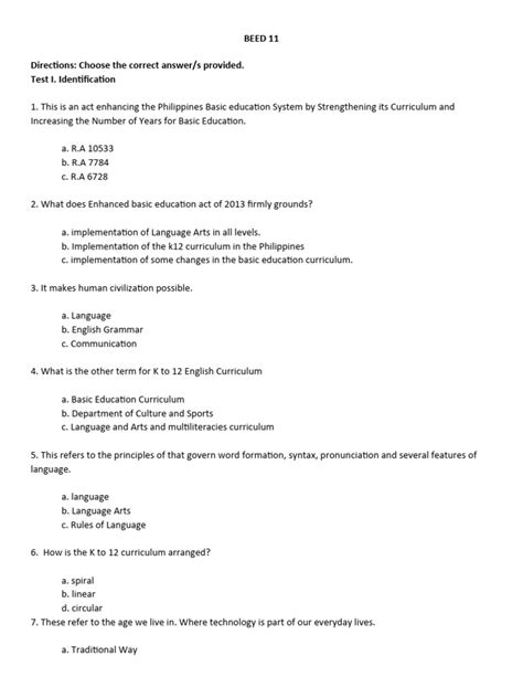 50 Item Test Questions Beed 11 Pdf Learning Educational Assessment