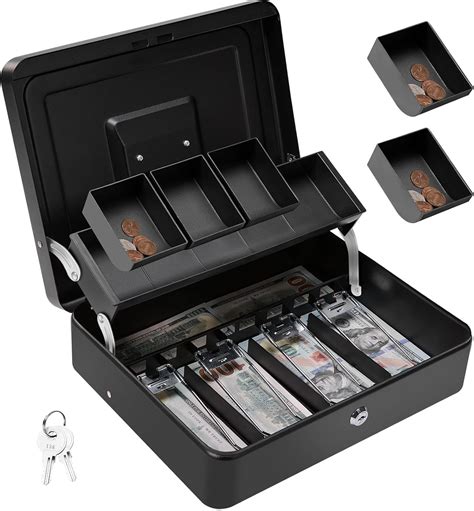 Polspag Cash Box With Lock And 2 Keys Metal Money Box With