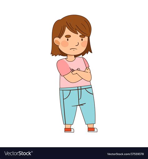 Cute Girl With Grumpy Face Standing Crossed Vector Image