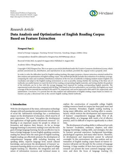 Pdf Data Analysis And Optimization Of English Reading Corpus Based On