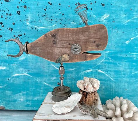Grey Whale Sculpture In Thick Natural Weathered Wood Rustic Beach