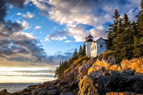 Premium Photo Bass Harbor Lighthouse At Sunset Acadia National Park