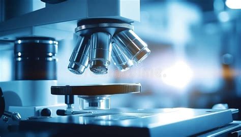 Scientific Optical Microscope With Metal Lens At Laboratory Laboratory Instrument Optical