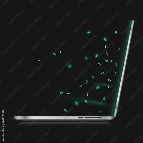 Vector Laptop With Flowing Binary Code From The Screen On Transparent Background Illustration