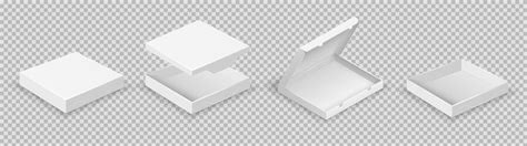 흰색 상자 포장 세트를 엽니 다 투명 한 배경에 고립 된 뚜껑 벡터 현실적인 상자 피자 용 그림 상자 열기 흰색 패키지 골판지 프리미엄 벡터