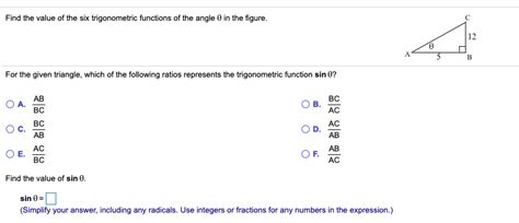 Solved Find The Value Of The Six Trigonometric Functions Of