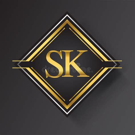 Логотип письма Sk золота и серебра на площади в форме разноцветных геометрических орнаментах