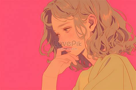 아래를 내려다 보면서 생각하는 여자 일러스트 무료 다운로드 Lovepik