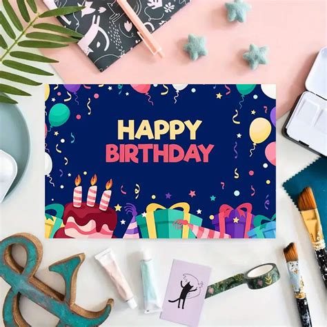 多功能生日贺卡带信封 适合所有年龄层的蛋糕与气球节日设计 Temu