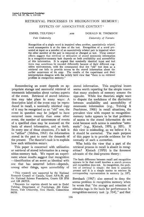 Retrieval Processes In Recognition Memory Effects Of Associative Context Request Pdf