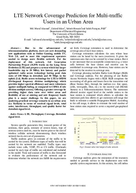 Pdf Lte Network Coverage Prediction For Multi Traffic Users In An Urban Area