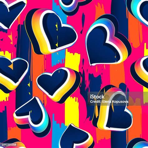여러 가지 빛깔의 추상 완벽 한 줄무늬 배경 와 3d 하트 와 팝 아트 스타일 크리 에이 티브 벡터 사랑 템플릿 사랑에 대한 스톡 벡터 아트 및 기타 이미지 Istock