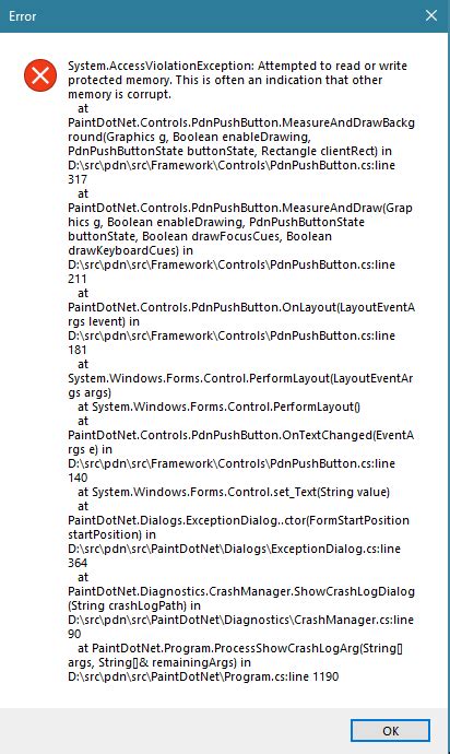 Paint Net Crashed And I Don T Know The Cause Troubleshooting Bug Reports Paint NET Forum