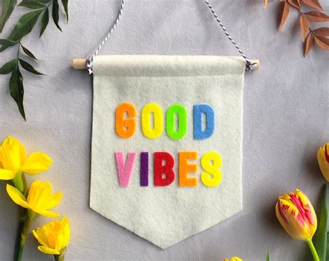 Good Vibes Rainbow Pennant Felt Flag Etsy