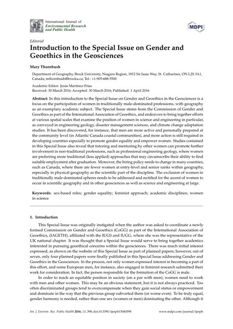 Pdf Introduction To The Special Issue On Gender And Geoethics In The