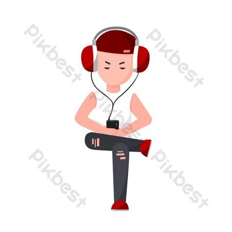휴대 전화 음악을 듣고 소년 만화 요소 일러스트 Png Psd 무료 다운로드 Pikbest