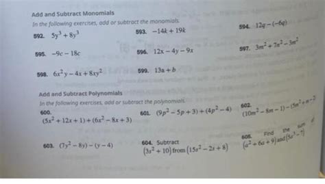 Solved Add And Subtract Monomials In The Following Chegg Com