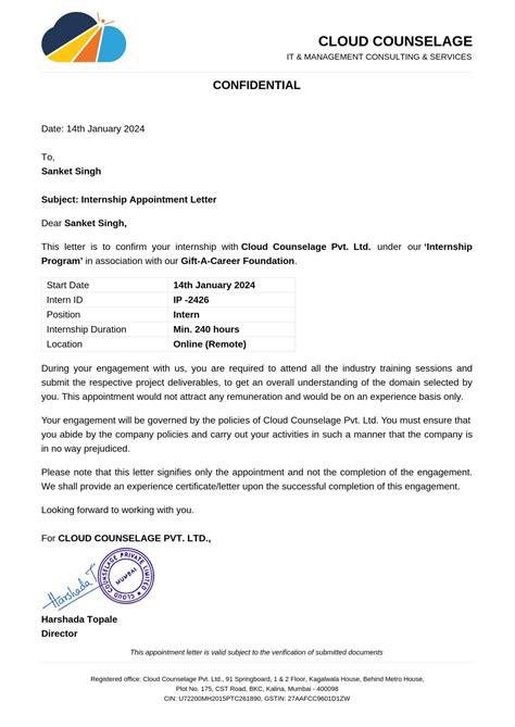 Sanket Kumar Singh On Linkedin Internship Cloudcounselage