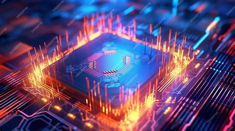 Close up of optical cpu process light signal Quantum computer of glowing qubits Laser Generative ...