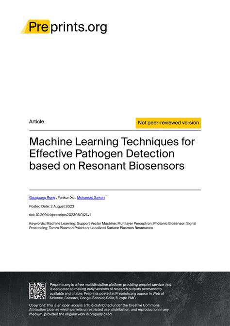 Pdf Machine Learning Techniques For Effective Pathogen Detection Based On Resonant Biosensors