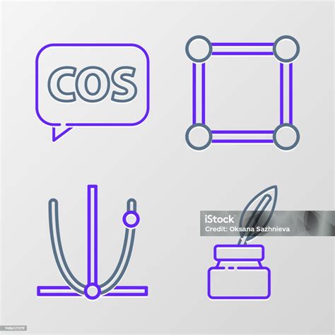 선 깃털 및 잉크병 그래프 일정 차트 다이어그램 기하학적 그림 정사각형 및 수학 함수 코사인 아이콘을 설정합니다 벡터 0명에 대한 스톡 벡터 아트 및 기타 이미지 Istock