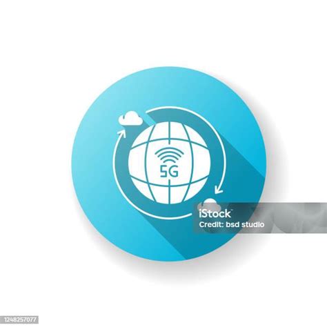 5g 무선 기술 블루 플랫 디자인 긴 그림자 문말 아이콘 글로벌 표준 클라우드 컴퓨팅 모바일 셀룰러 네트워크 커버리지 실루엣 Rgb 컬러 일러스트 0명에 대한 스톡 벡터