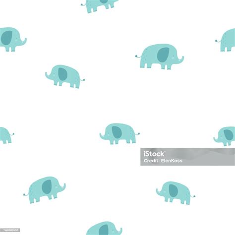 귀여운 코끼리 매끄러운 패턴 파란색과 흰색 패턴입니다 벡터 손으로 그린 그림입니다 어린이 방 옷 또는 종이 디자인을위한 보육