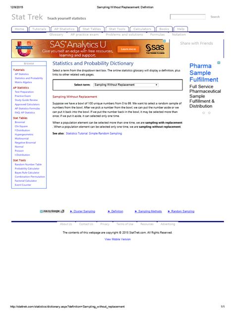 sampling without replacement definition pdf sampling statistics