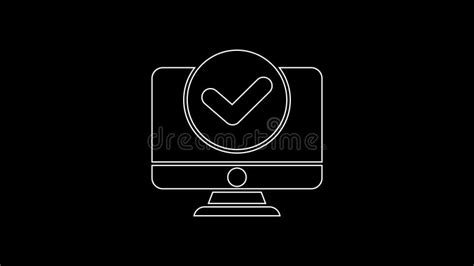 White Line Computer Monitor Screen Icon Isolated On Black Background Electronic Device Front
