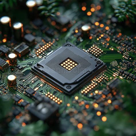 Detailed View Of A Motherboard Displaying Various Chips Capacitors