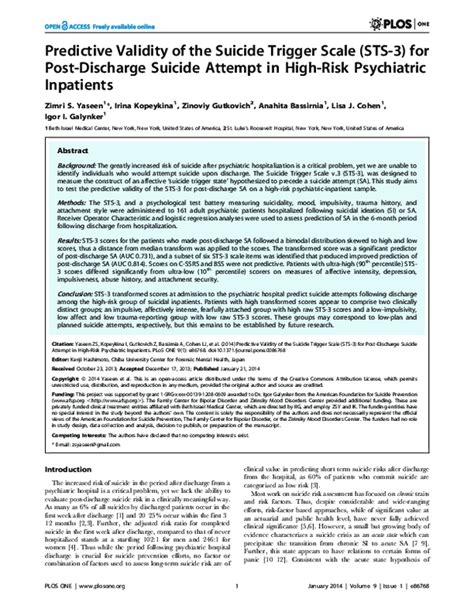 Pdf Predictive Validity Of The Suicide Trigger Scale Sts 3 For Post