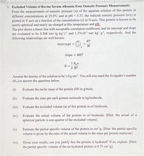 Solved 3 Excluded Volume Of Bovine Serum Albumin From