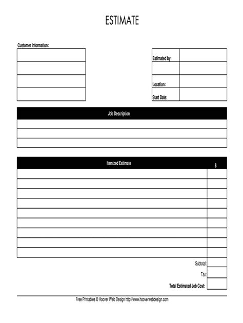 Hooverwebdesign Job Estimate Form Fill Online Printable Fillable