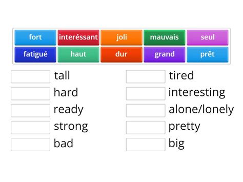 Les Adjectifs Reguliers Match Up