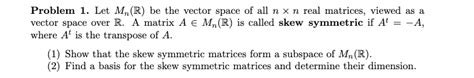 Solved Problem Let Mn R Be The Vector Space Of All Nn Chegg